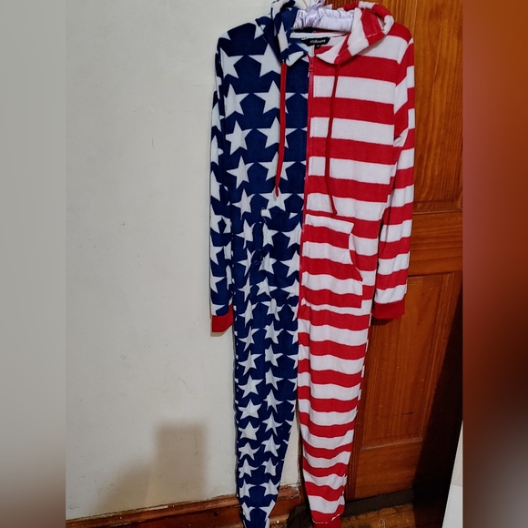 Intimates & Sleepwear | Red White And Blue One Piece Hooded Pajamas ...